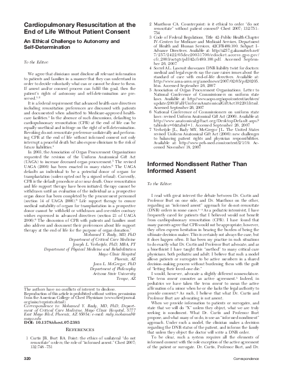 (PDF) Cardiopulmonary Resuscitation at the End of Life Without Patient ...