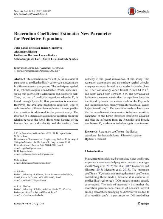 (PDF) Reaeration Coefficient Estimate: New Parameter for Predictive ...