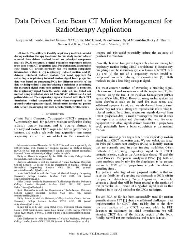 (PDF) Data Driven Cone Beam CT Motion Management for Radiotherapy ...
