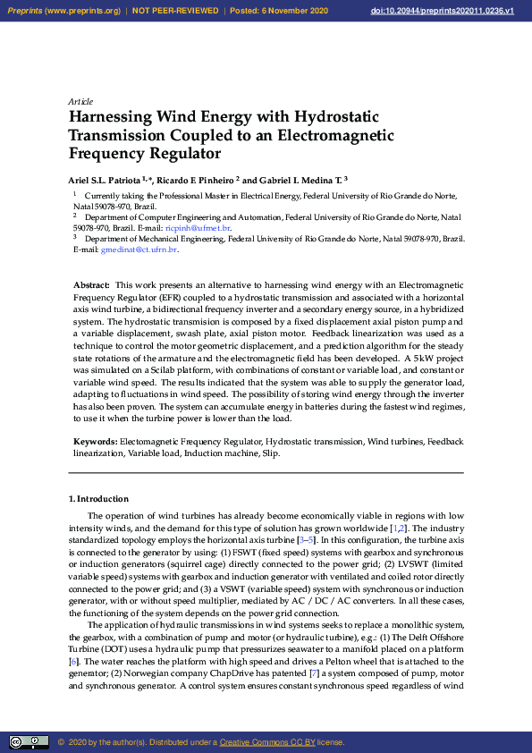 (PDF) Harnessing Wind Energy with Hydrostatic Transmission Coupled to ...