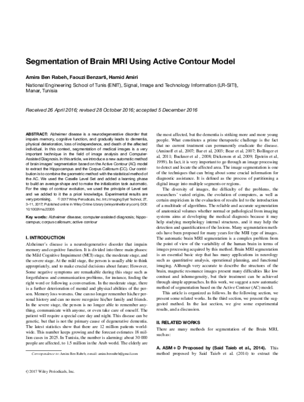 Pdf Segmentation Of Brain Mri Using Active Contour Model