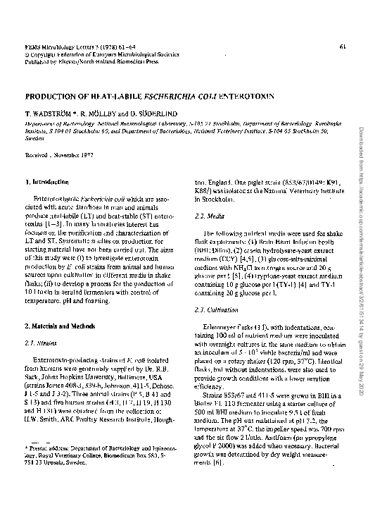 (PDF) Production of heat-labile Escherichia coli enterotoxin