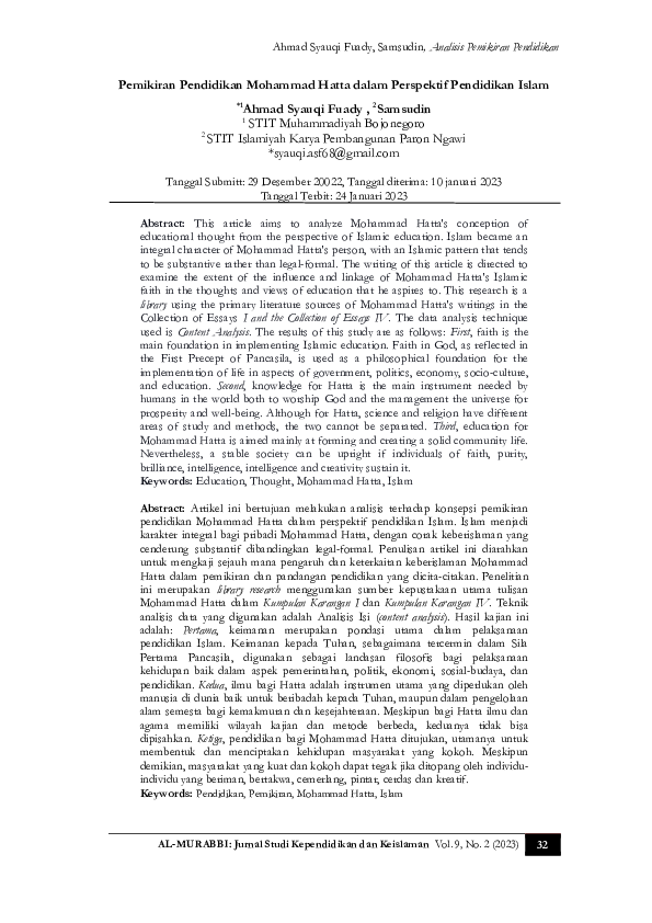 (PDF) Pemikiran Pendidikan Mohammad Hatta dalam Perspektif Pendidikan Islam