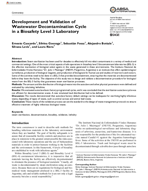 (PDF) Development and Validation of Waste Decontamination Cycle in a ...