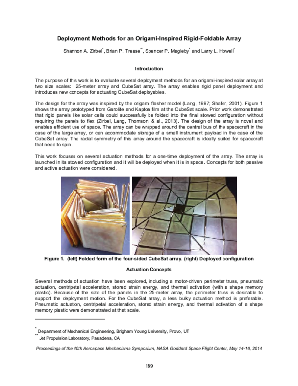 (PDF) Deployment Methods for an Origami-Inspired Rigid-Foldable Array