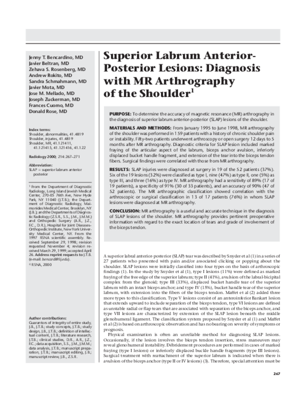 (PDF) Superior Labrum Anterior- Posterior Lesions: Diagnosis with MR ...