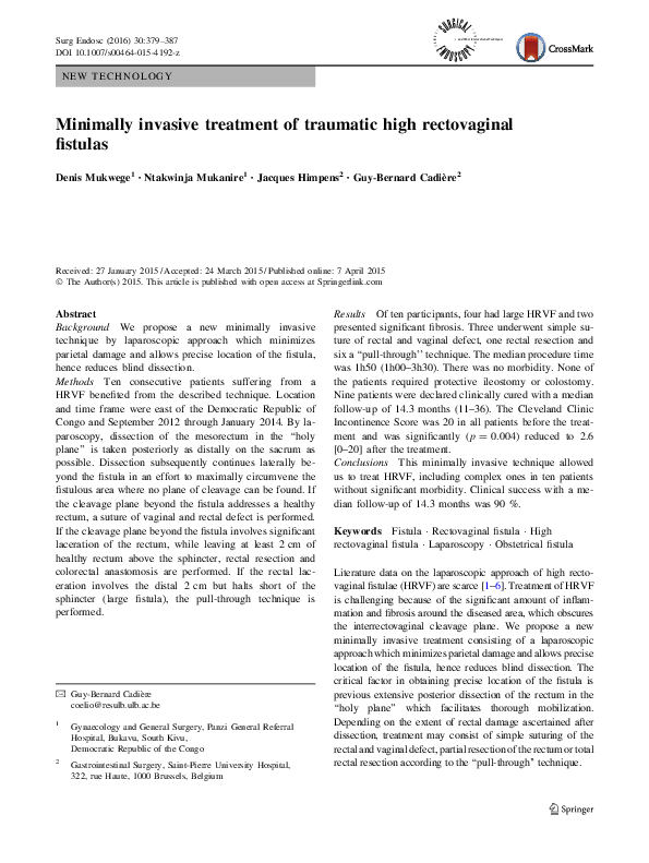 (PDF) Minimally invasive treatment of traumatic high rectovaginal fistulas