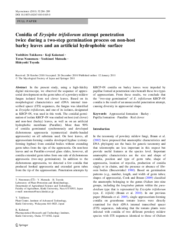 (PDF) Conidia of Erysiphe trifoliorum attempt penetration twice during ...
