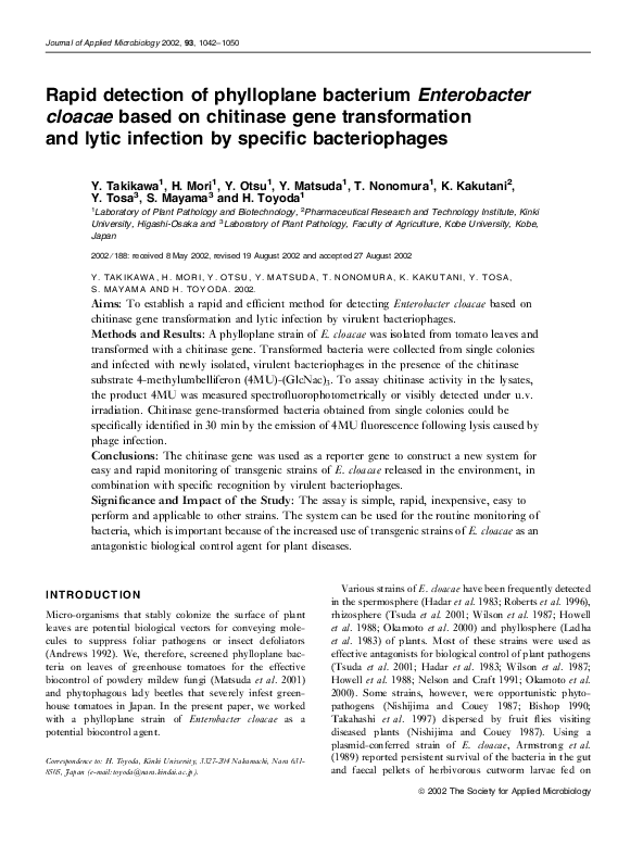 (PDF) Rapid detection of phylloplane bacterium Enterobacter cloacae ...