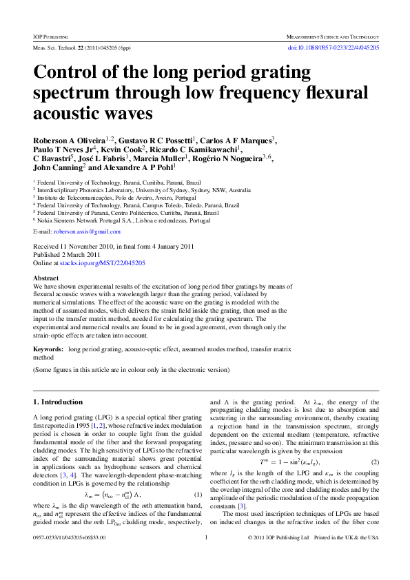 (PDF) Control of the long period grating spectrum through low frequency flexural acoustic waves