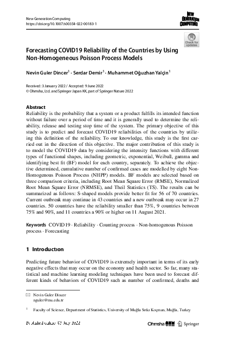 (PDF) Forecasting COVID19 Reliability of the Countries by Using Non-Homogeneous Poisson Process ...