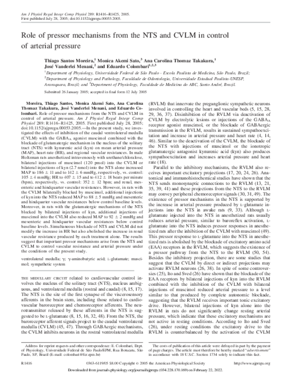 (PDF) Role of pressor mechanisms from the NTS and CVLM in control of ...