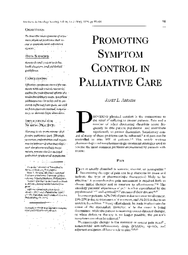(PDF) Promoting symptom control in palliative care