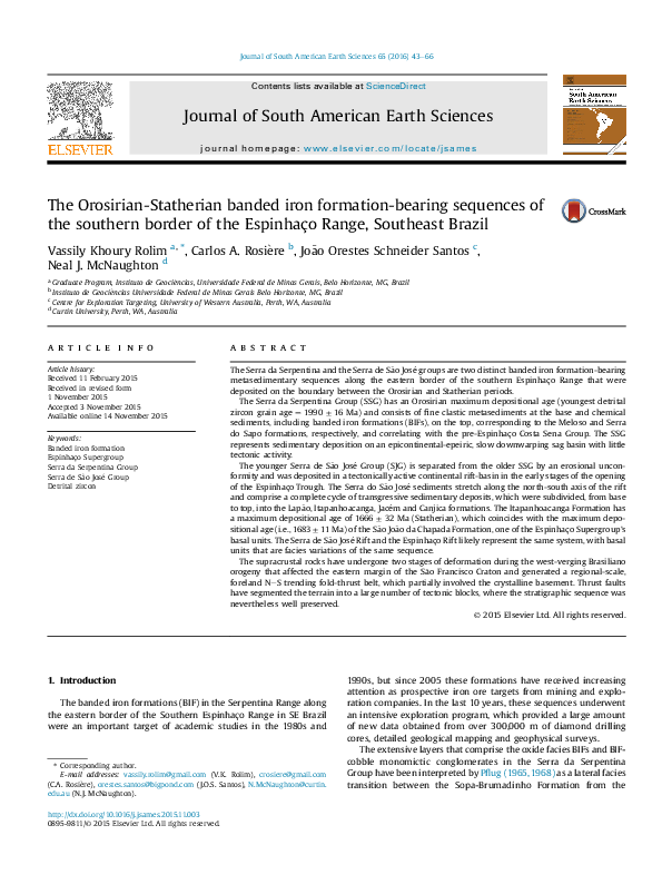 (PDF) The Orosirian-Statherian banded iron formation-bearing sequences ...