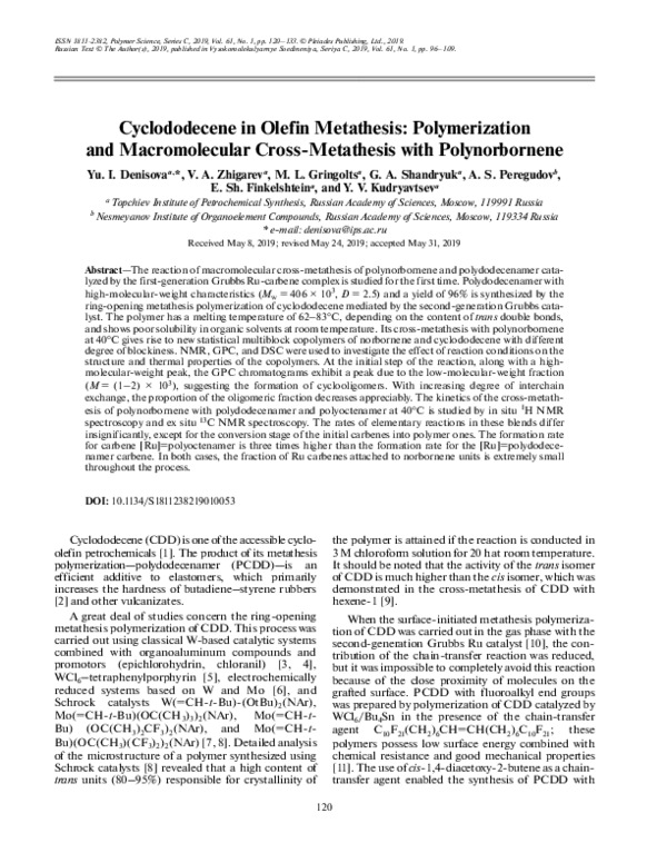 (PDF) Cyclododecene in Olefin Metathesis: Polymerization and ...