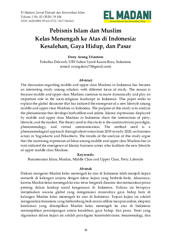 (PDF) Pebisnis Islam dan Muslim Kelas Menengah ke Atas di Indonesia ...