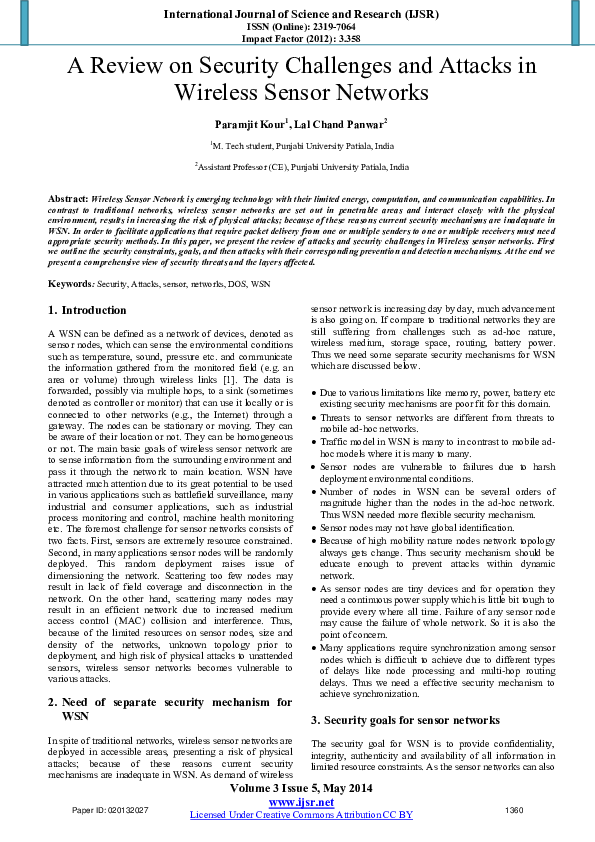 (PDF) A Review on Security Challenges and Attacks in Wireless Sensor Networks