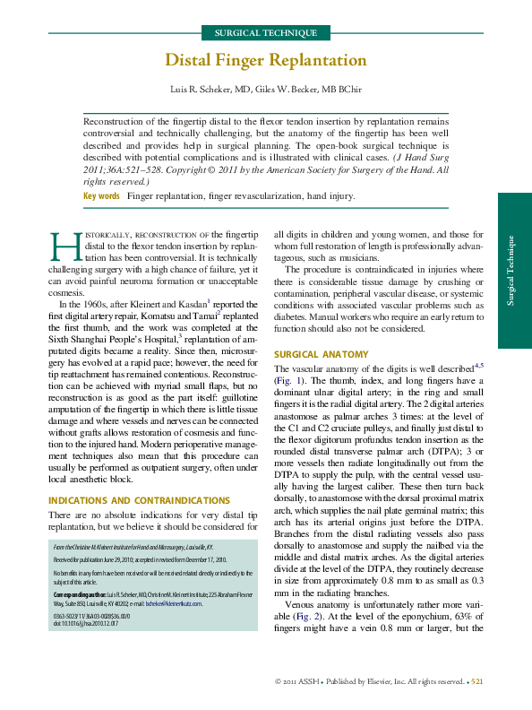 (PDF) Distal Finger Replantation