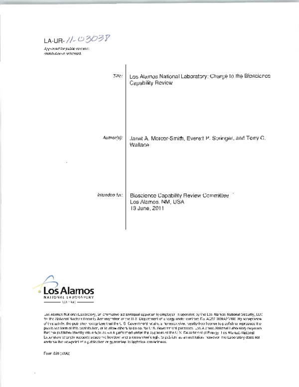 (PDF) Los Alamos National Laboratory: charge to the bioscience capability review