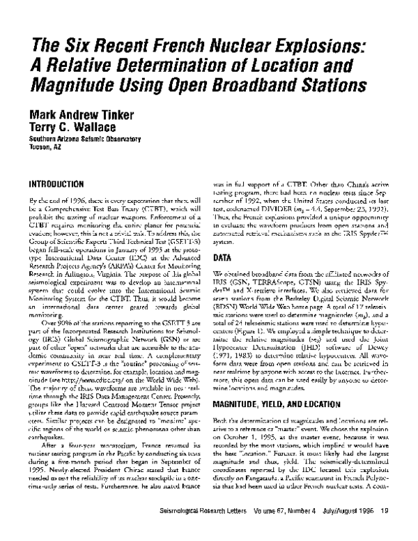(PDF) The Six Recent French Nuclear Explosions: A Relative ...