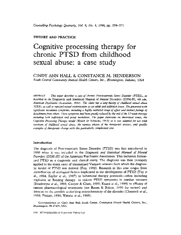 (PDF) Cognitive processing therapy for chronic PTSD from childhood ...