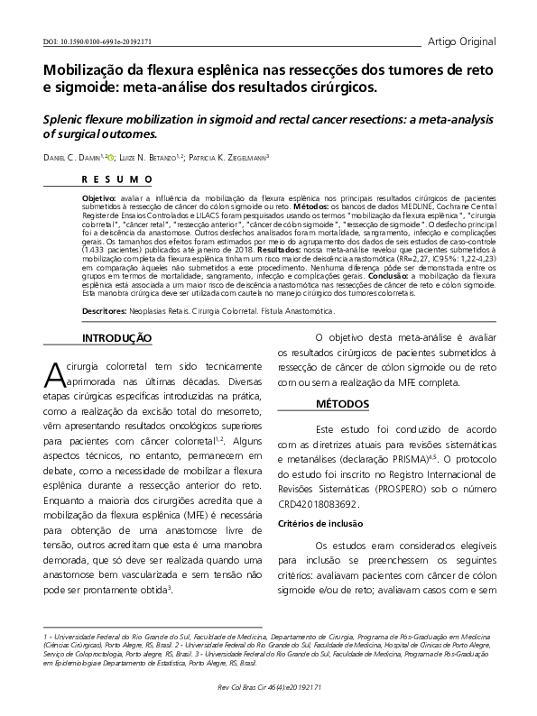 (PDF) Mobilização da flexura esplênica nas ressecções dos tumores de ...