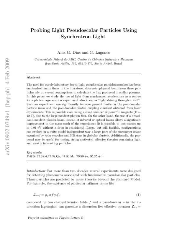 (PDF) Probing light pseudoscalar particles using synchrotron light