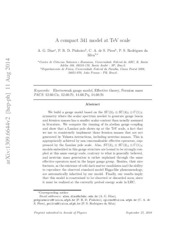 (PDF) A compact 341 model at TeV scale