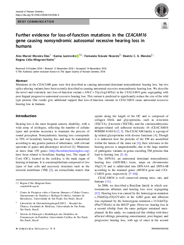 (PDF) Further evidence for loss-of-function mutations in the CEACAM16 ...