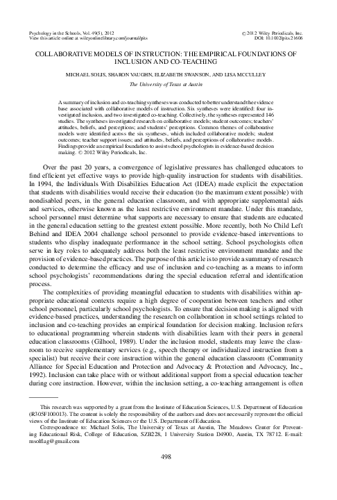 (PDF) Collaborative models of instruction: The empirical foundations of inclusion and co ...
