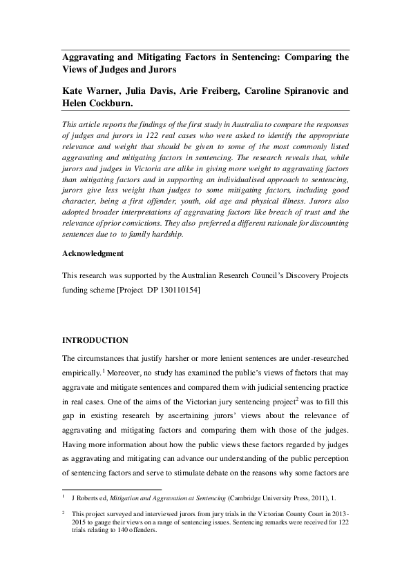 (PDF) Aggravating and mitigating factors in sentencing: comparing the views of judges and jurors