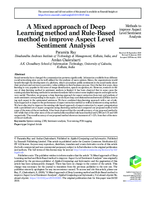 Pdf A Mixed Approach Of Deep Learning Method And Rule Based Method To