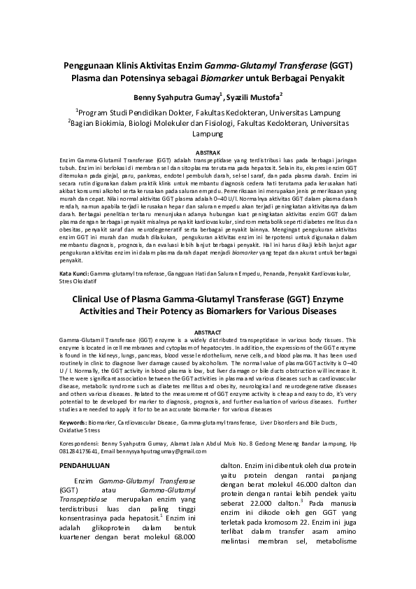 (PDF) Penggunaan Klinis Aktivitas Enzim Gamma-Glutamyl Transferase (GGT ...