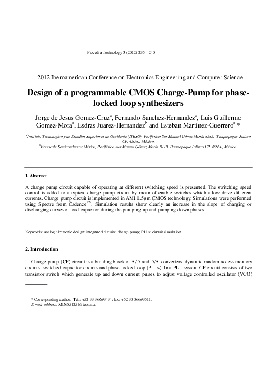 (PDF) Design of a programmable CMOS Charge-Pump for phase-locked loop synthesizers