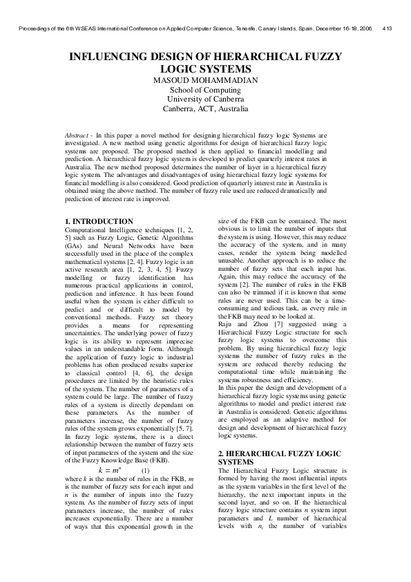 (PDF) Influencing design of hierarchical fuzzy logic systems | Masoud ...