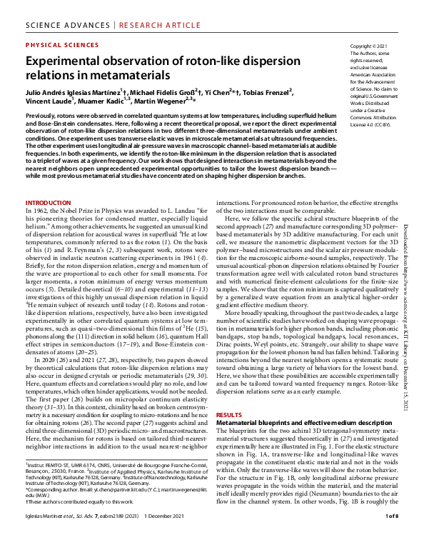 (PDF) Experimental observation of roton-like dispersion relations in metamaterials