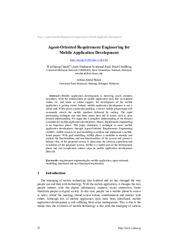 (PDF) Agent-Oriented Requirement Engineering for Mobile Application ...