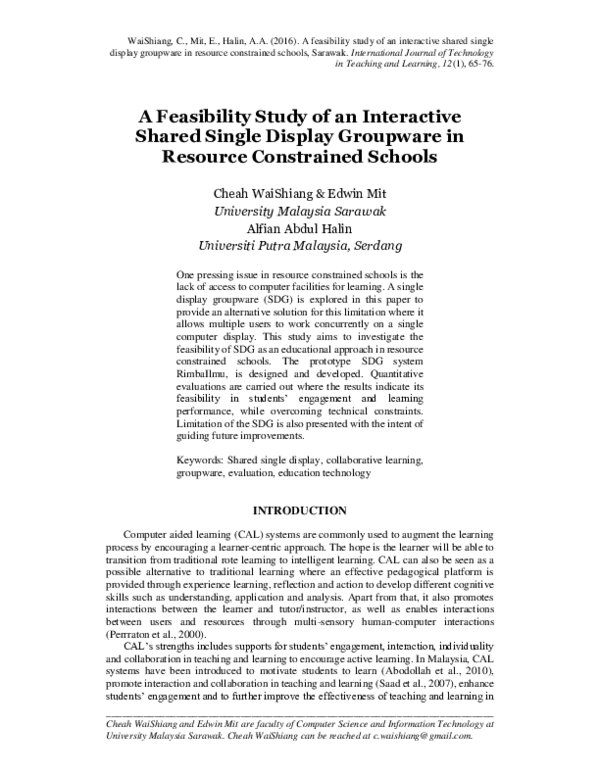(PDF) A feasibility study of an interactive shared single display groupware in resource ...