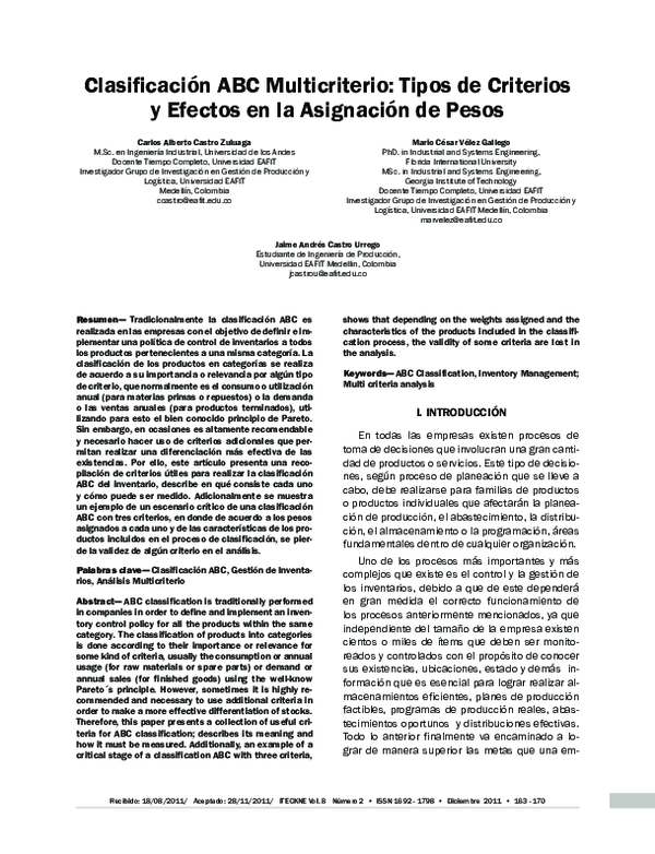 (PDF) Clasificación ABC Multicriterio: Tipos de Criterios y efectos en ...