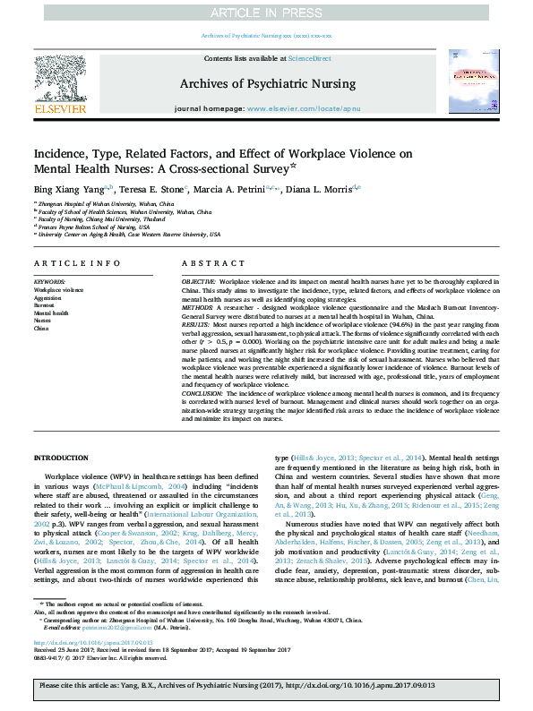 (PDF) Incidence, Type, Related Factors, and Effect of Workplace ...