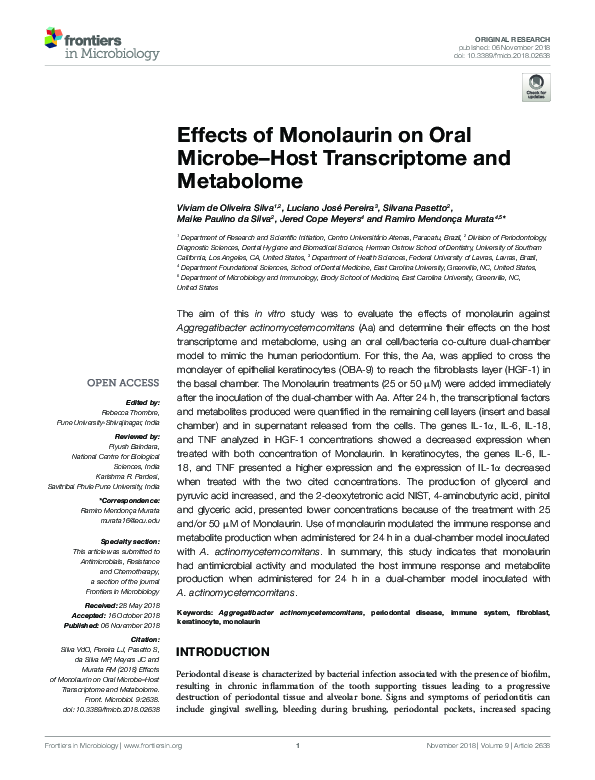 (PDF) Effects of Monolaurin on Oral Microbe–Host Transcriptome and ...