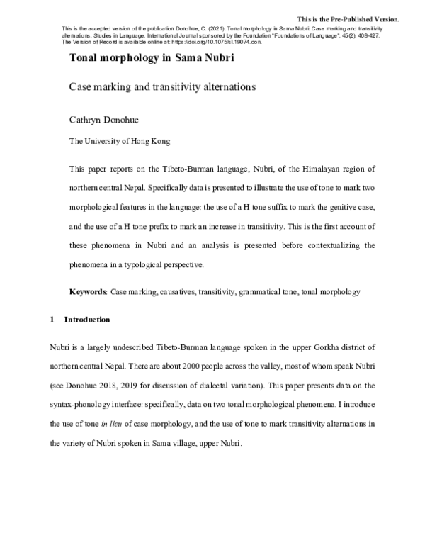 (PDF) Tonal morphology in Sama Nubri