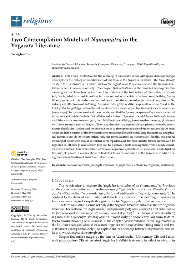 (PDF) Two Contemplation Models of Nāmamātra in the Yogācāra Literature