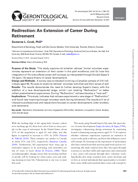 (PDF) Redirection: An Extension of Career During Retirement