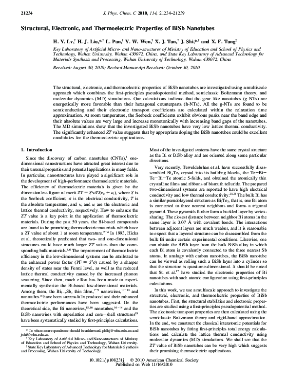 (PDF) Structural, Electronic, and Thermoelectric Properties of InSe Nanotubes: First-Principles ...