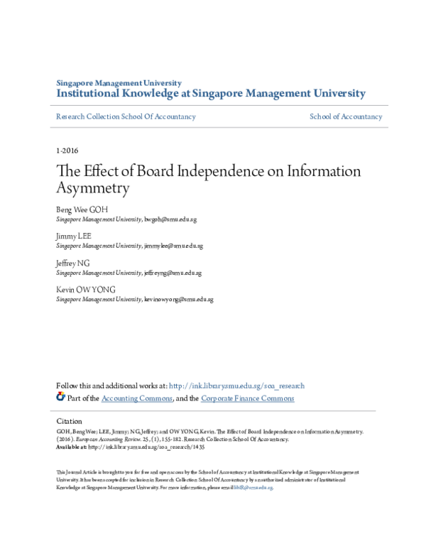 (PDF) The Effect of Board Independence on the Information Environment ...