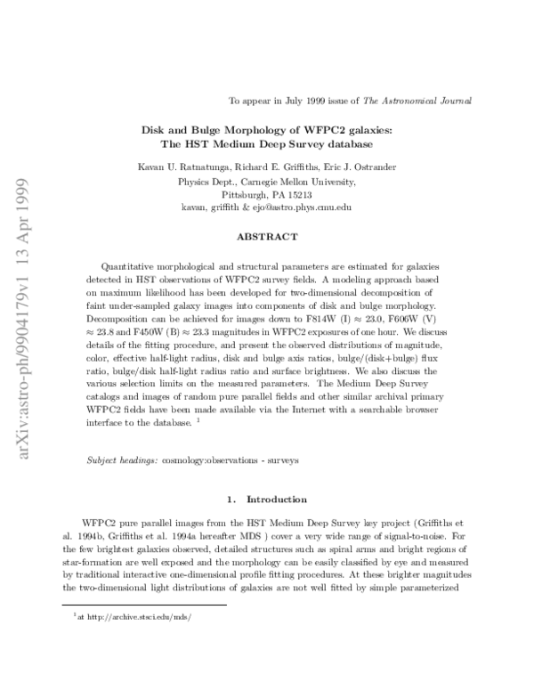 (PDF) Disk and Bulge Morphology of WFPC2 galaxies: The HST Medium Deep ...