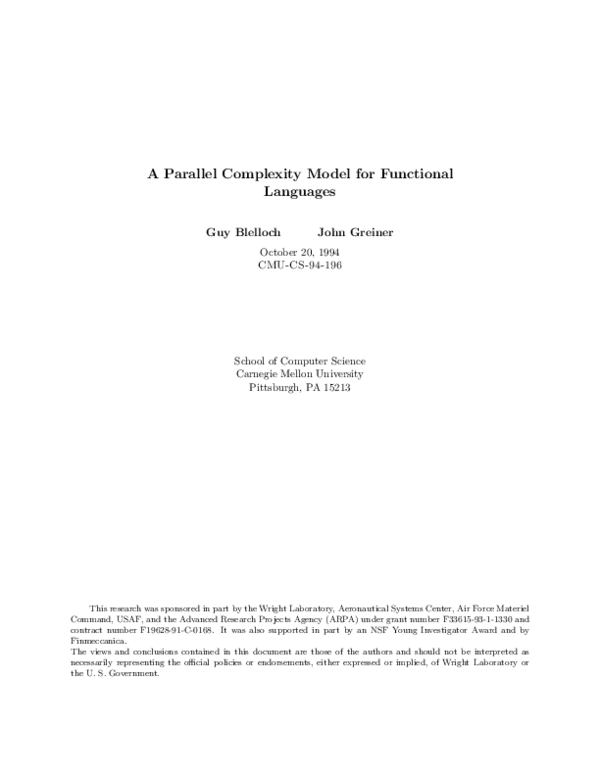 (PDF) A Parallel Complexity Model for Functional Languages