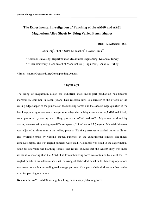 (PDF) The Experimental Investigation of Punching of the AM60 and AZ61 ...