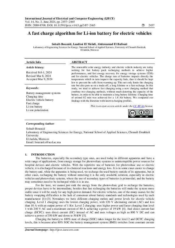 (PDF) A fast charge algorithm for Li-ion battery for electric vehicles